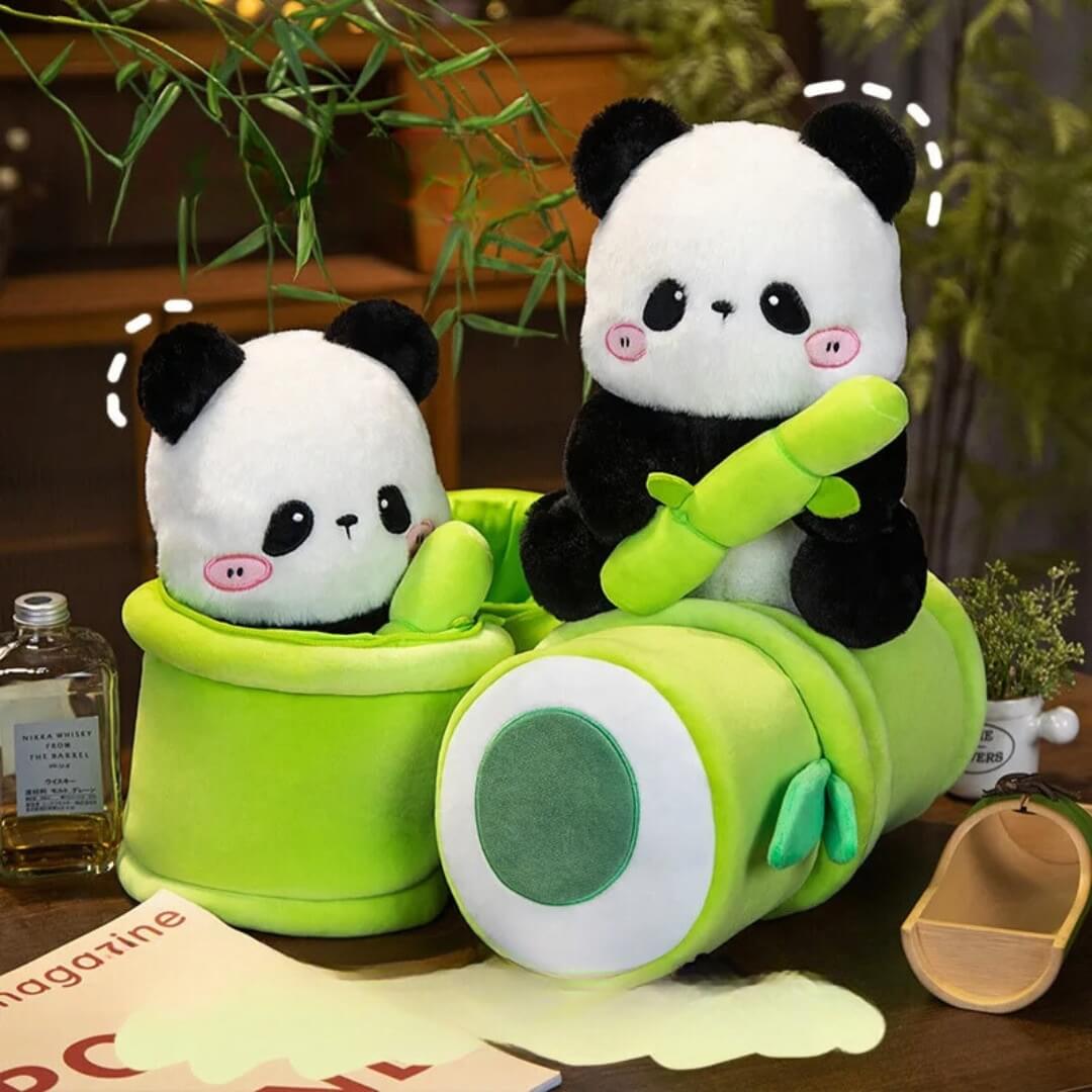 Panda Hideaway Plushie – Soft Panda in Bamboo Stalk Plush Toy ...