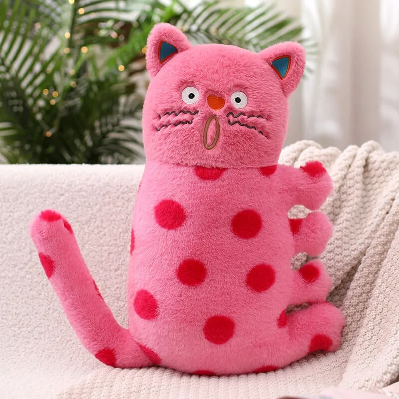 Polka Paws Kawaii Cat Plush | Soft Spotted Cat Stuffed Animal ...
